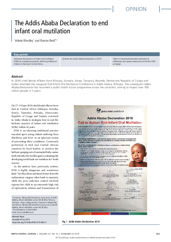 (PDF) The Addis Ababa Declaration to end infant oral mutilation