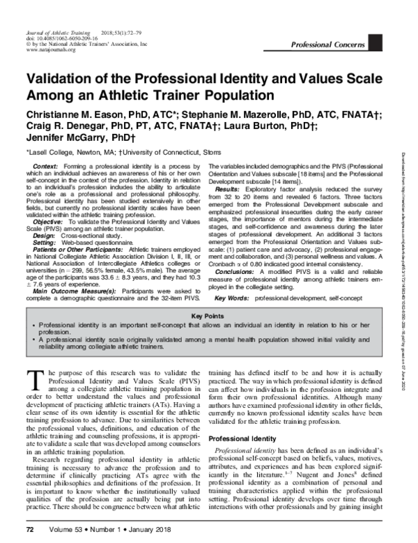 (PDF) Validation of the Professional Identity and Values Scale Among an ...