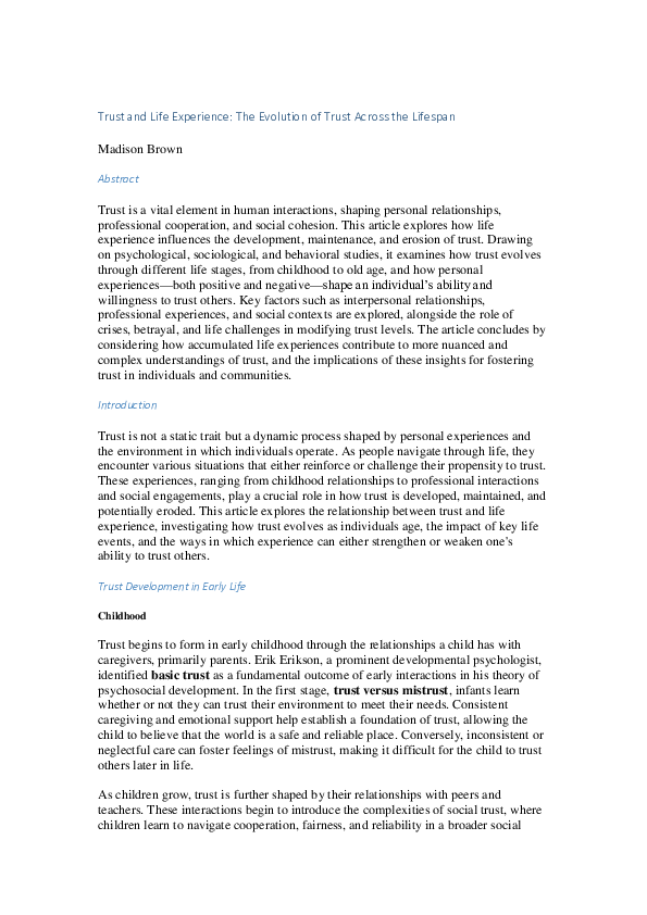 (PDF) Trust and Life Experience: The Evolution of Trust Across the Lifespan