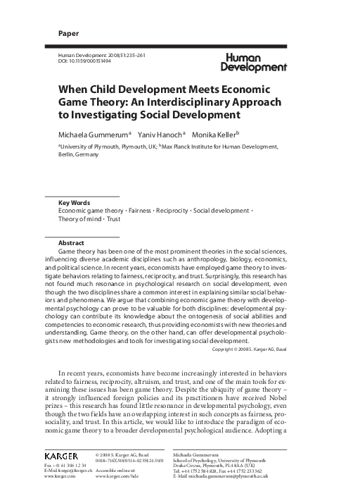 (PDF) When Child Development Meets Economic Game Theory: An ...