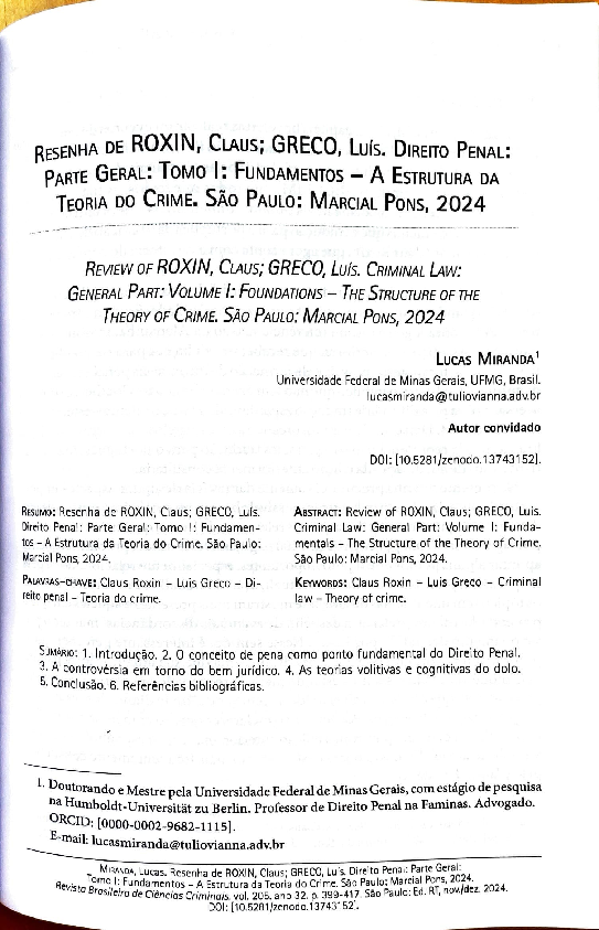 (PDF) Resenha de ROXIN, Claus; GRECO, Luís. Direito Penal: Parte Geral ...