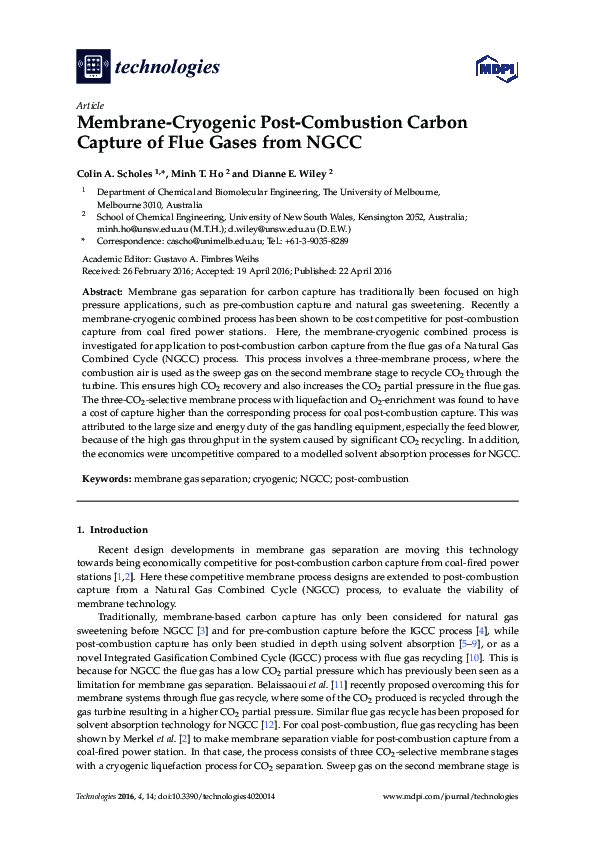 (PDF) Membrane-Cryogenic Post-Combustion Carbon Capture of Flue Gases ...