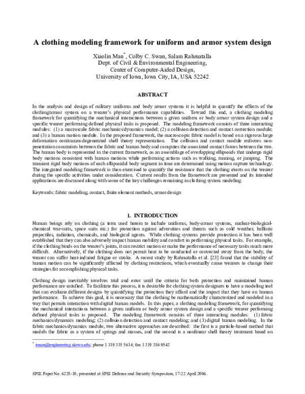 (PDF) A clothing modeling framework for uniform and armor system design