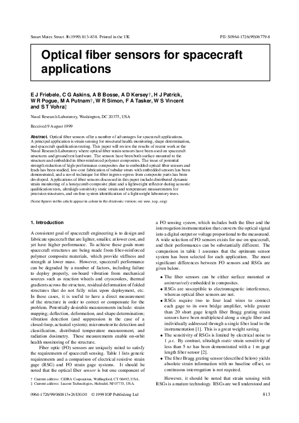 (PDF) Optical fiber sensors for spacecraft applications