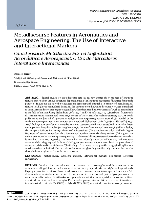 (PDF) Metadiscourse Features in Aeronautics and Aerospace Engineering ...