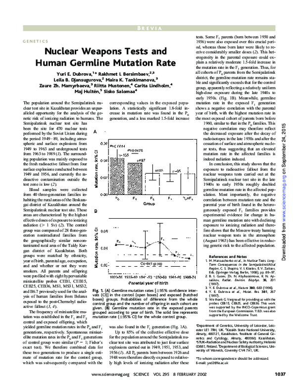 (PDF) Nuclear Weapons Tests and Human Germline Mutation Rate