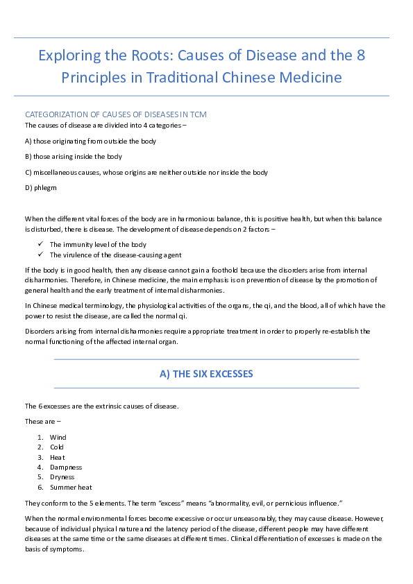 (PDF) Exploring the Roots: Causes of Disease and the 8 Principles in TCM