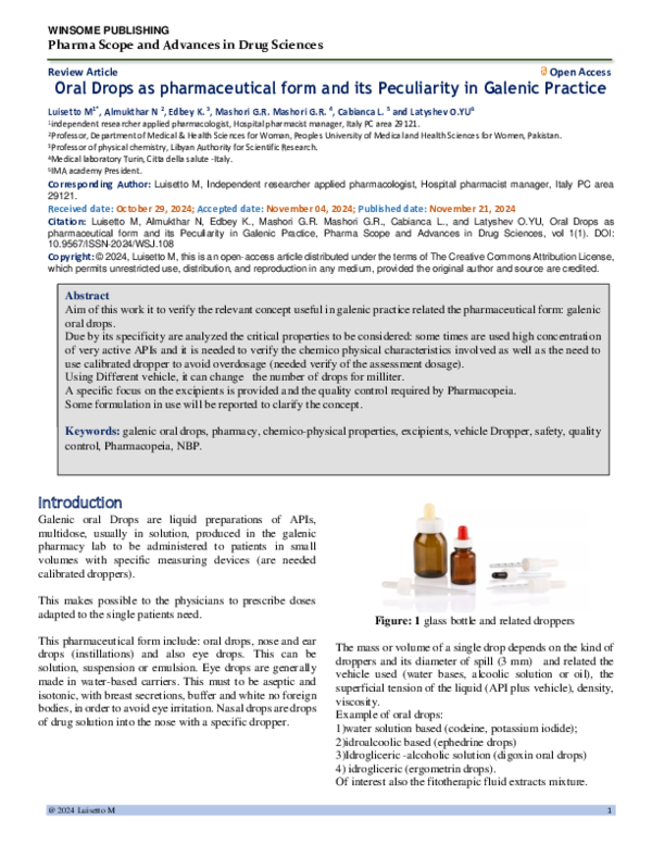 (PDF) Oral Drops as pharmaceutical form