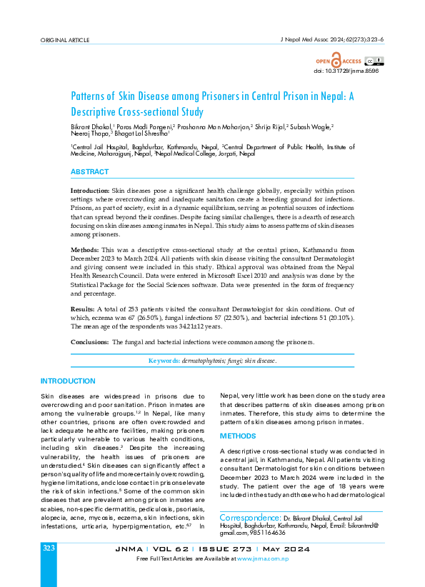 (PDF) Patterns of Skin Disease among Prisoners in Central Prison in ...