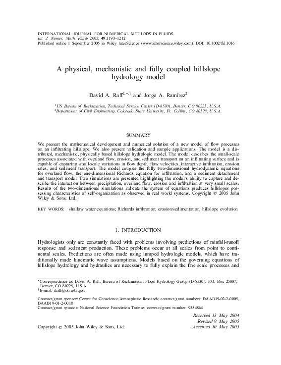 (PDF) A physical, mechanistic and fully coupled hillslope hydrology model