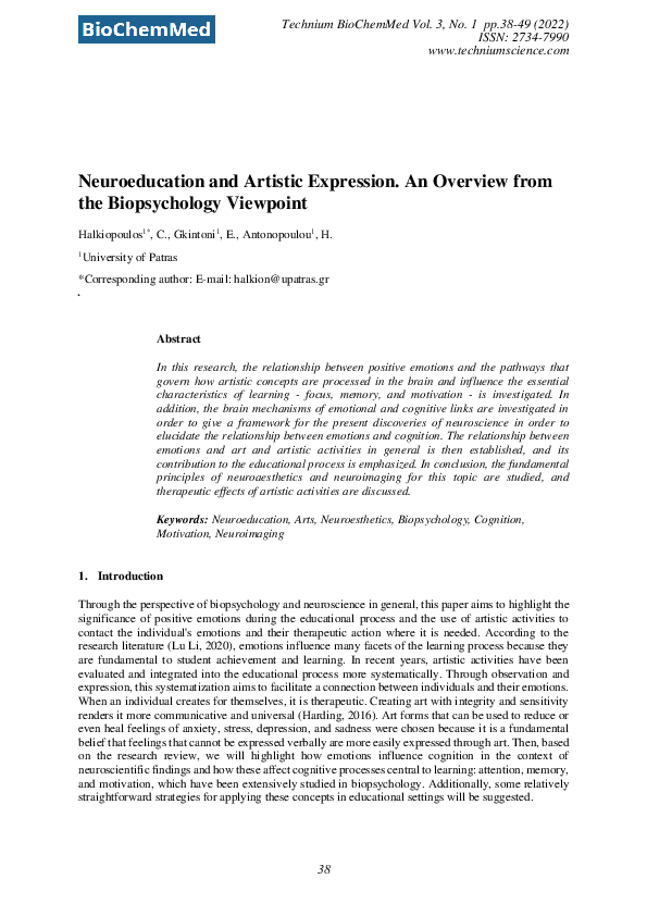 (PDF) Neuroeducation and Artistic Expression. An Overview from the ...