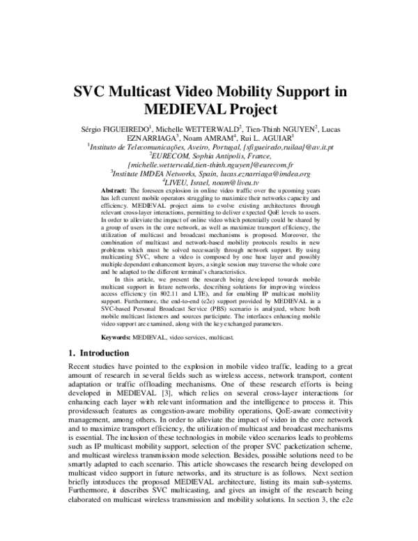 (PDF) SVC Multicast Video Mobility Support in MEDIEVAL Project | Rui Aguiar - Academia.edu