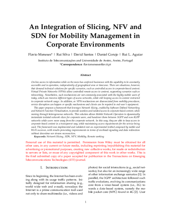 (PDF) An integration of slicing, NFV, and SDN for mobility management ...