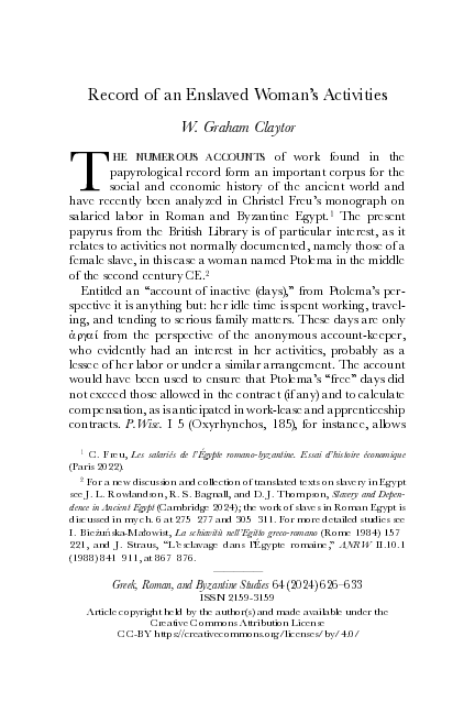 (PDF) Record of an Enslaved Woman's Activities