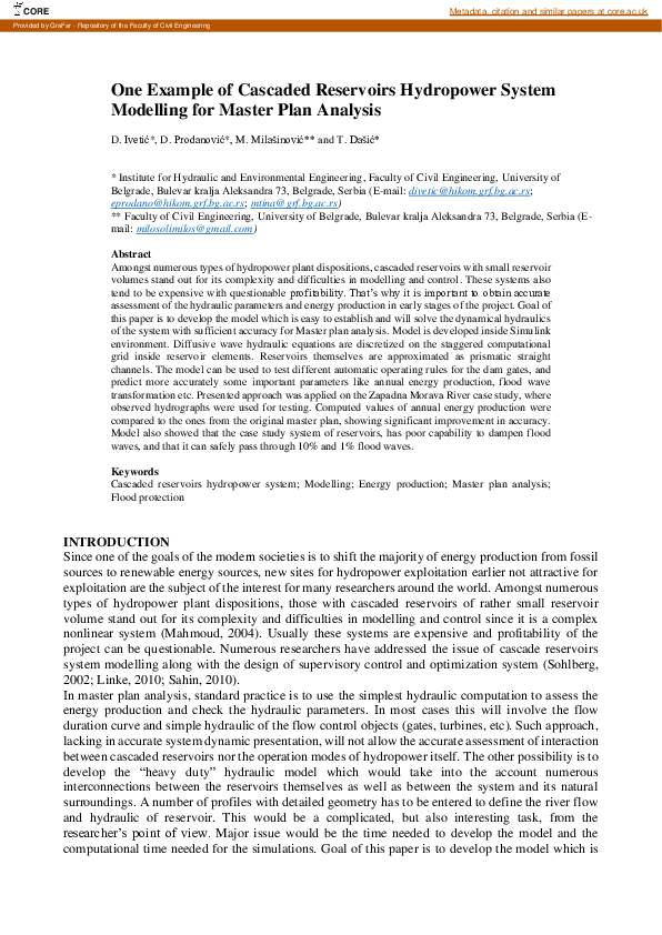 (PDF) One Example of Cascaded Reservoirs Hydropower System Modelling ...