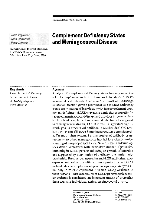 (PDF) Complement deficiency states and meningococcal disease | Julio ...