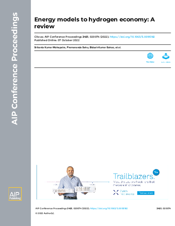 (PDF) Energy models to hydrogen economy: A review