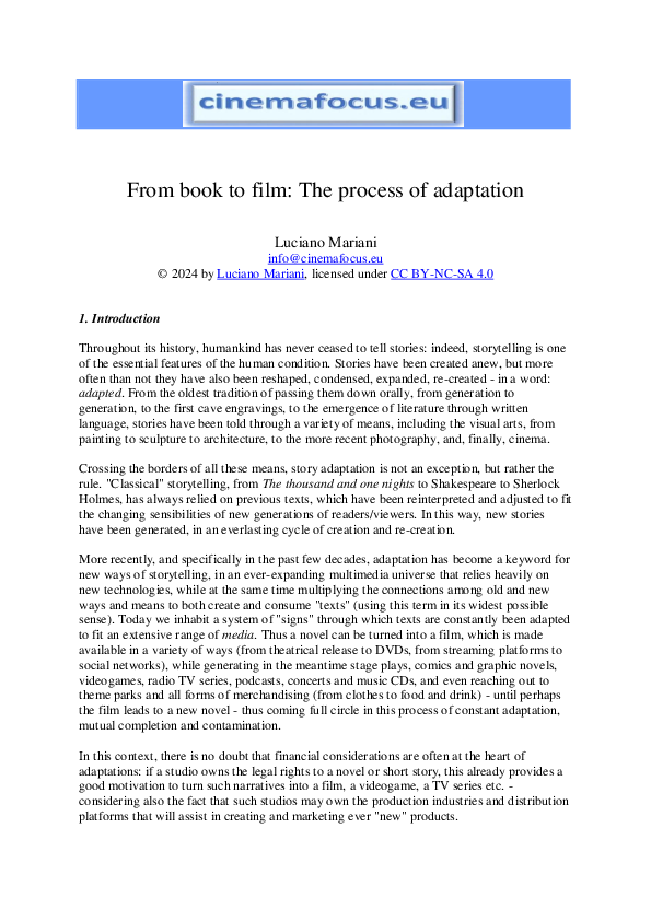 (PDF) From book to film: The process of adaptation