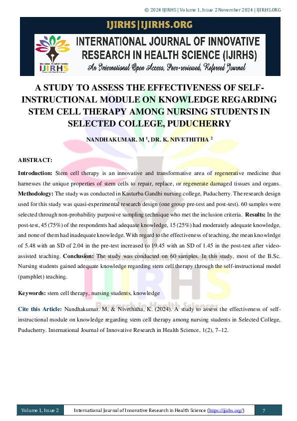 (PDF) A STUDY TO ASSESS THE EFFECTIVENESS OF SELF-INSTRUCTIONAL MODULE ON KNOWLEDGE REGARDING ...