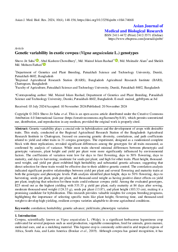 (PDF) Genetic variability in exotic cowpea (Vigna unguiculata L.) genotypes