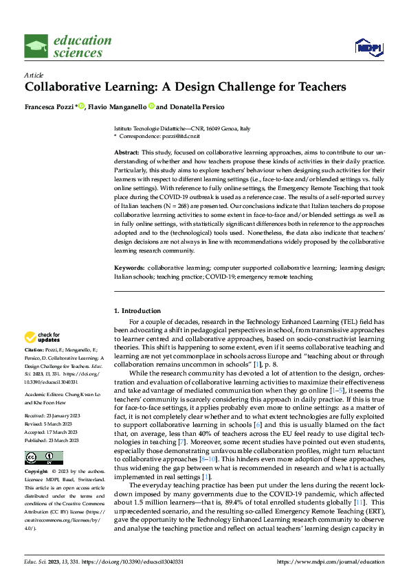 (PDF) Collaborative Learning: A Design Challenge for Teachers