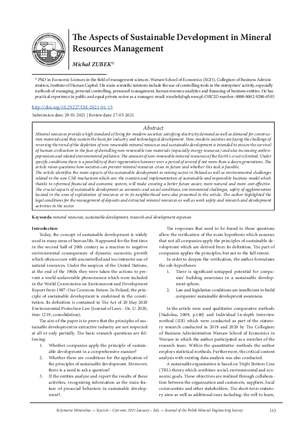 (PDF) The Aspects of Sustainable Development in Mineral Resources ...