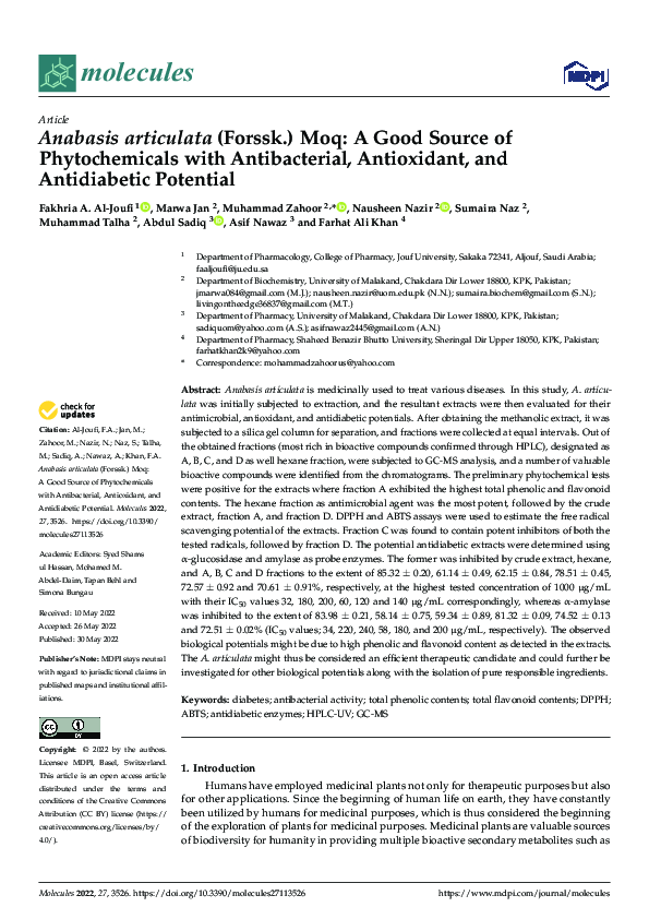 (PDF) Anabasis articulata (Forssk.) Moq: A Good Source of Phytochemicals with Antibacterial ...