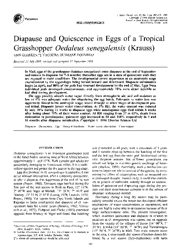 (PDF) Diapause and quiescence in eggs of a tropical grasshopper ...