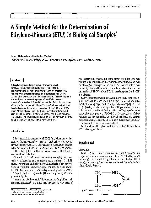 (PDF) A Simple Method for the Determination of Ethylene-thiourea (ETU ...