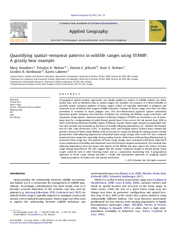 (PDF) Quantifying spatial–temporal patterns in wildlife ranges using STAMP: A grizzly bear ...