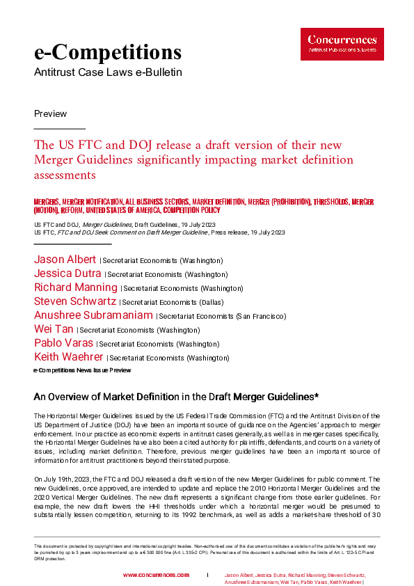 (PDF) The US FTC and DOJ release a draft version of their new Merger ...