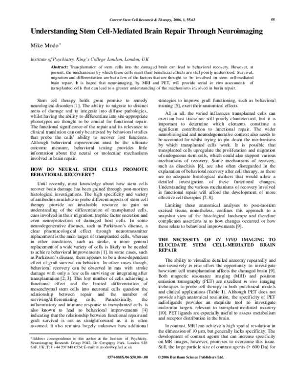 (PDF) Understanding Stem Cell-Mediated Brain Repair Through Neuroimaging