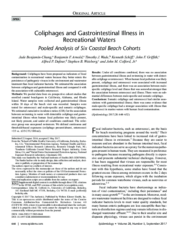 (PDF) Coliphages and gastrointestinal illness in recreational waters ...