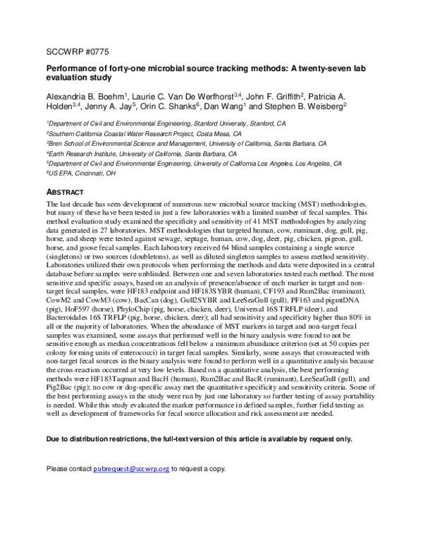(PDF) Performance of forty-one microbial source tracking methods: A twenty-seven lab evaluation ...