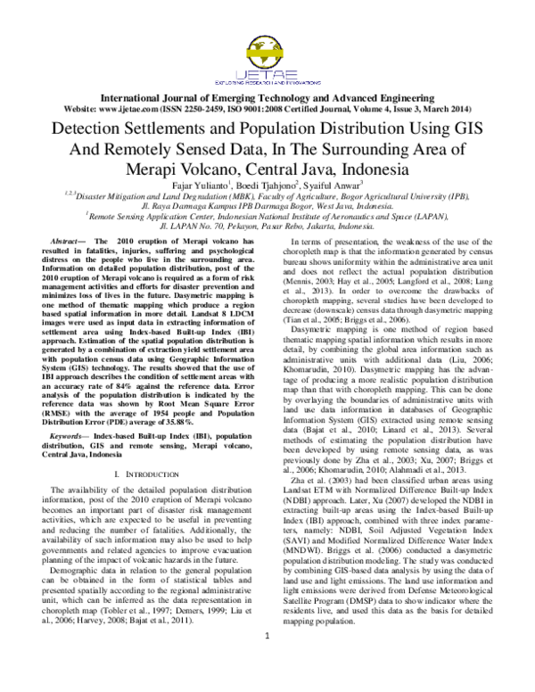 (PDF) Detection Settlements and Population Distribution Using GIS And Remotely Sensed Data, In ...