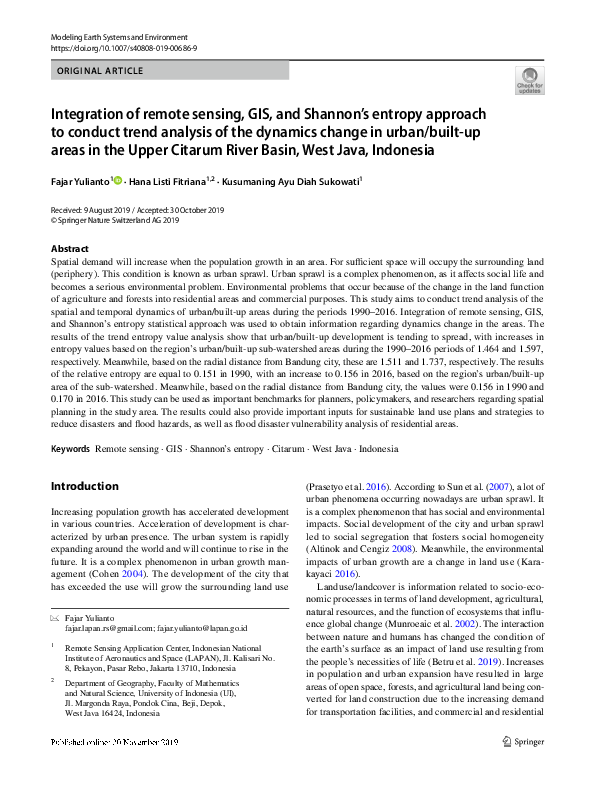 (PDF) Integration of remote sensing, GIS, and Shannon’s entropy approach to conduct trend ...