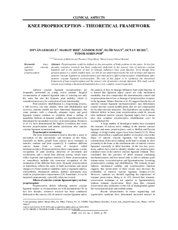 (PDF) Knee Proprioception - Theoretical Framework
