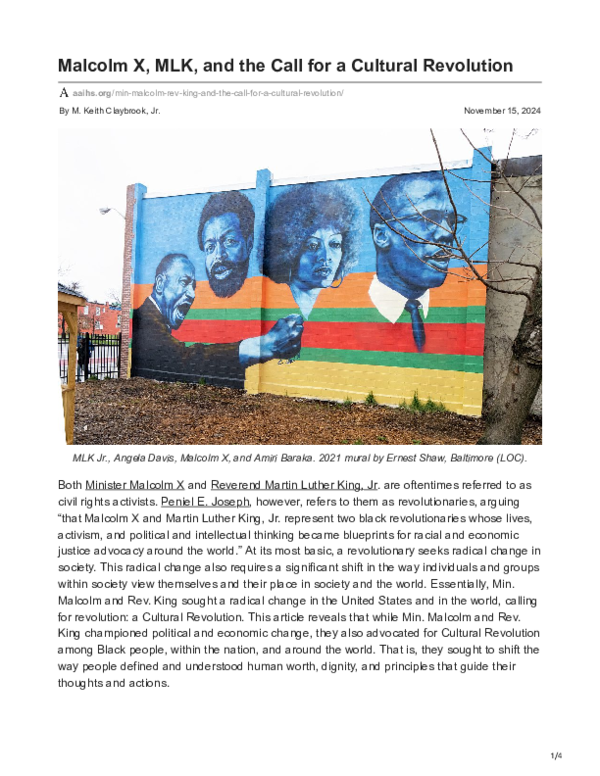(PDF) Malcolm X MLK and the Call for a Cultural Revolution