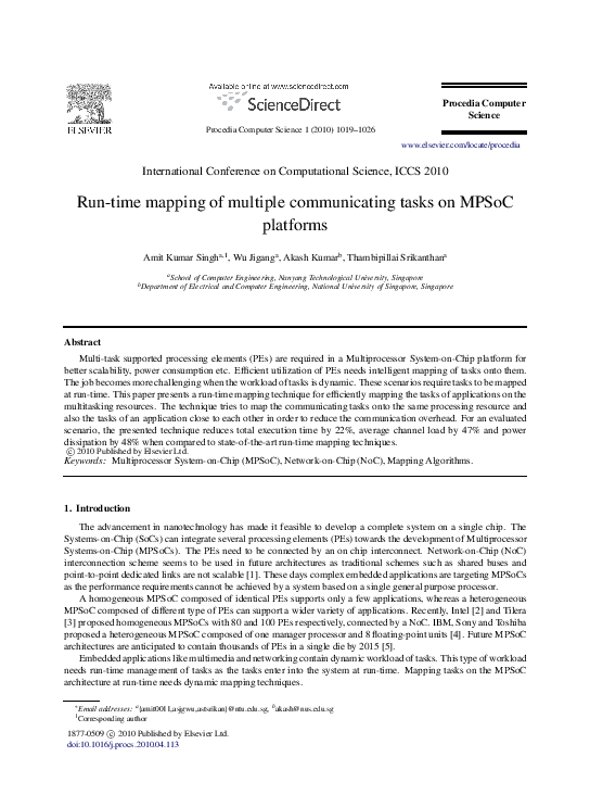 (PDF) Run-time Mapping of Multiple Communicating Tasks on MPSoC Platforms