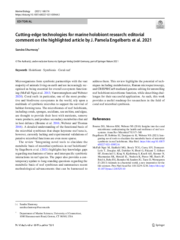 (PDF) Cutting-edge technologies for marine holobiont research: editorial comment on the ...