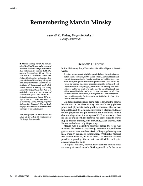 (PDF) Remembering Marvin Minsky