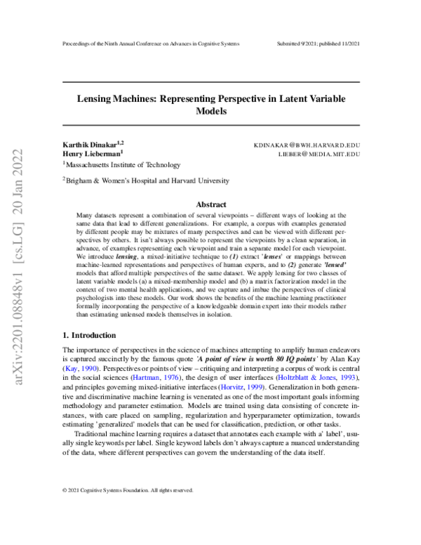 (PDF) Lensing Machines: Representing Perspective in Latent Variable Models