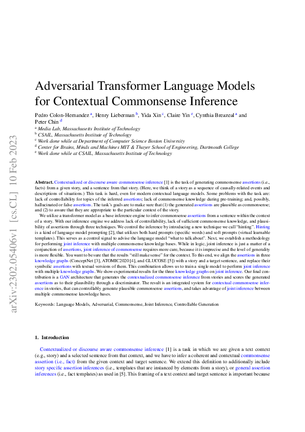 (PDF) Adversarial Transformer Language Models for Contextual Commonsense Inference