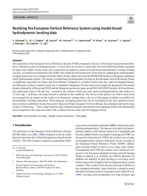 (PDF) Realizing the European Vertical Reference System using model-based hydrodynamic leveling data