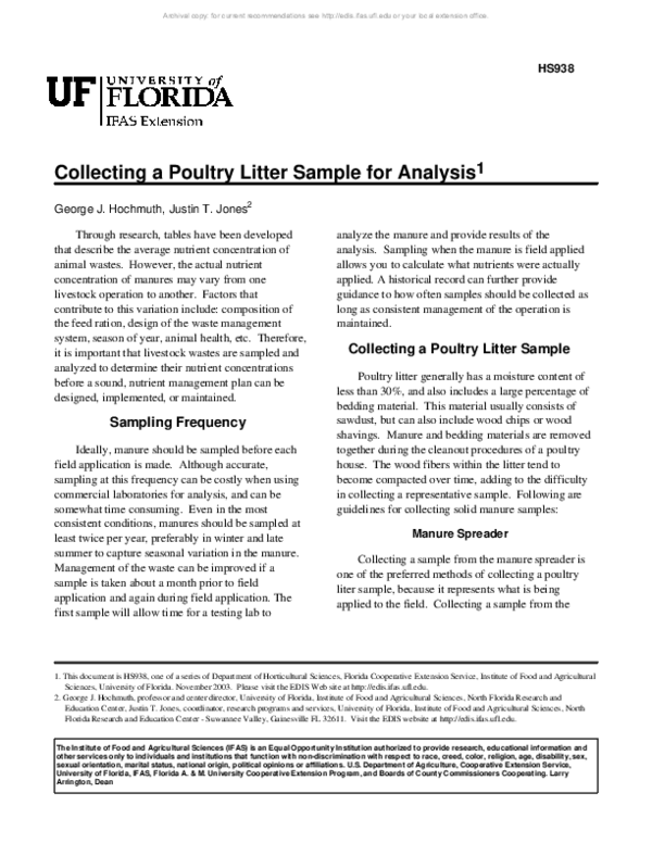 (PDF) Collecting a Poultry Litter Sample for Analysis