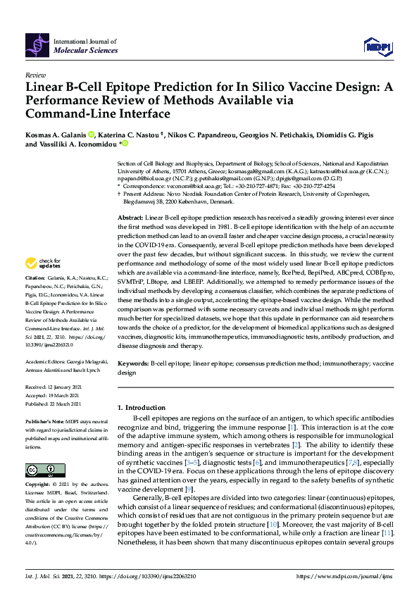 (PDF) Linear B-Cell Epitope Prediction for In Silico Vaccine Design: A ...