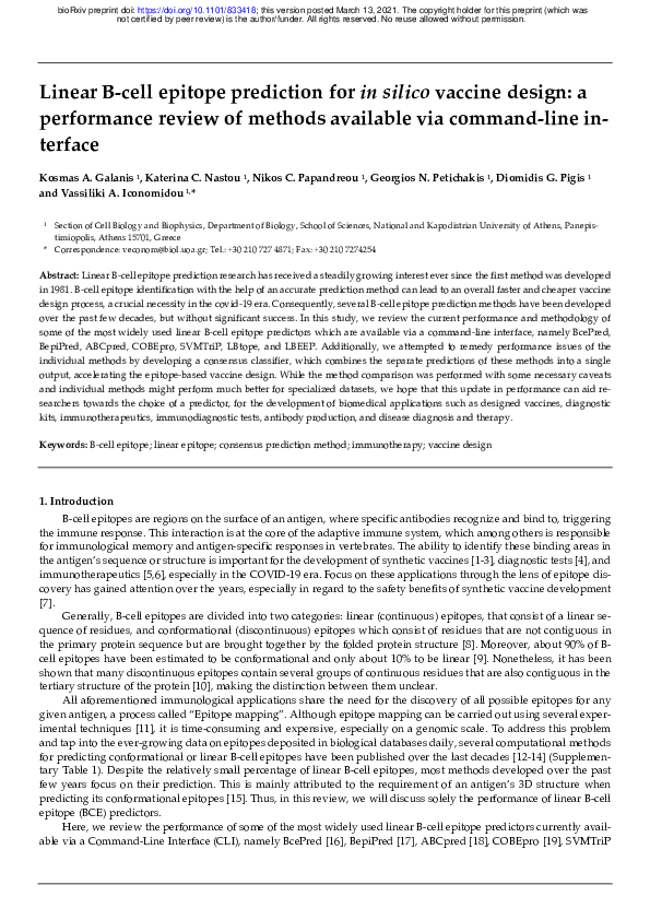 (PDF) Linear B-cell epitope prediction for in silico vaccine design: a performance review of ...