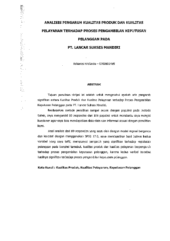 (PDF) Analisis Pengaruh Kualitas Produk Dan Kualitas Pelayanan Terhadap Proses Pengambilan ...