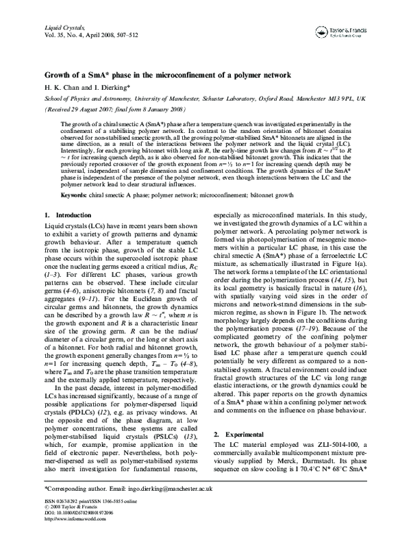 (PDF) Growth of a SmA* phase in the microconfinement of a polymer network