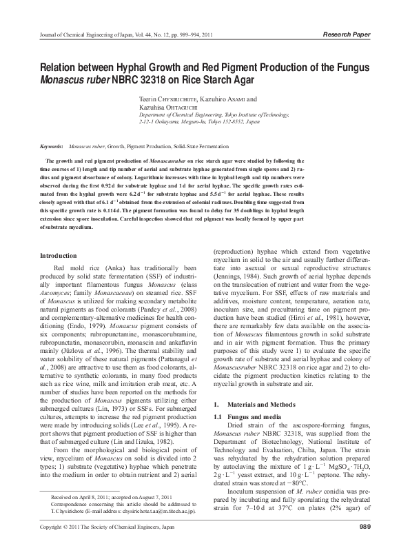 (PDF) Relation between Hyphal Growth and Red Pigment Production of the ...